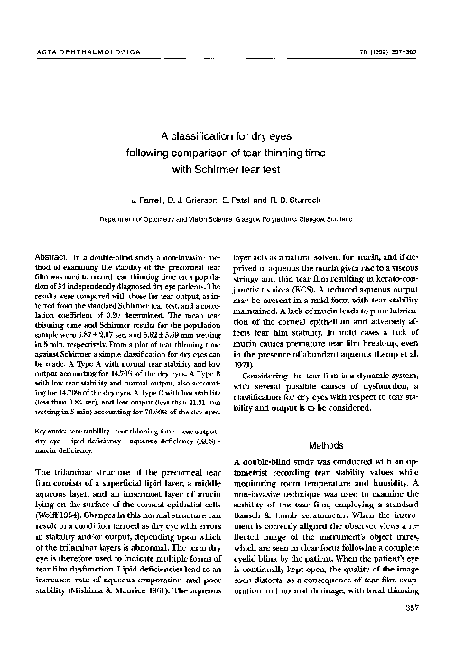 (PDF) A classification for dry eyes following comparison of tear ...