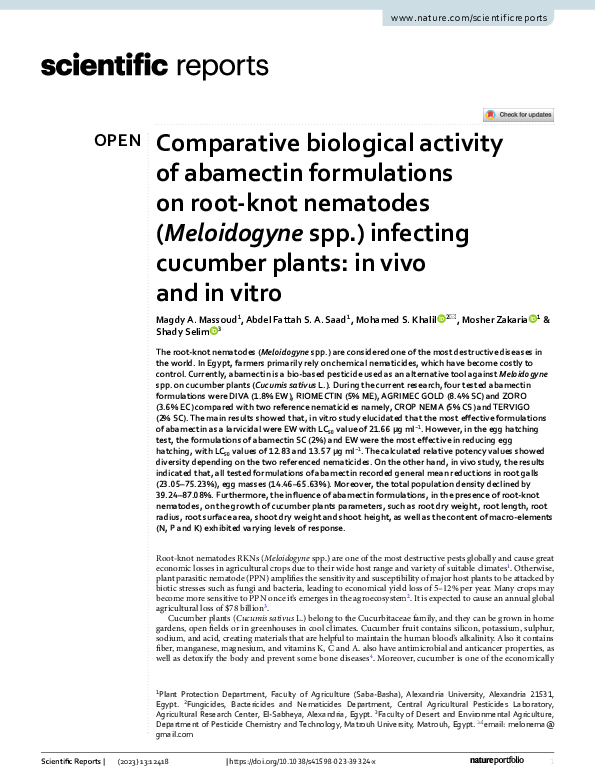 Pdf Comparative Biological Activity Of Abamectin Formulations On Root