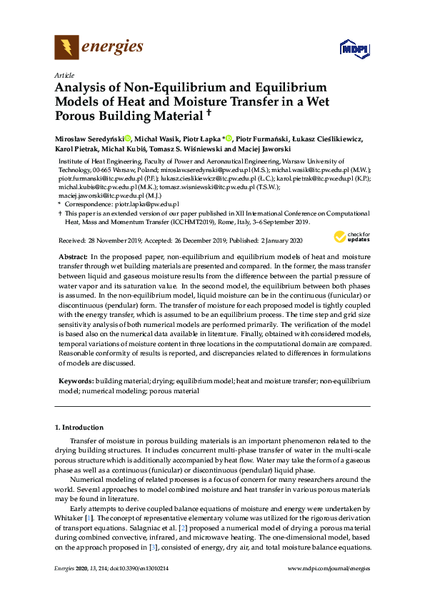 (PDF) Analysis of Non-Equilibrium and Equilibrium Models of Heat and ...