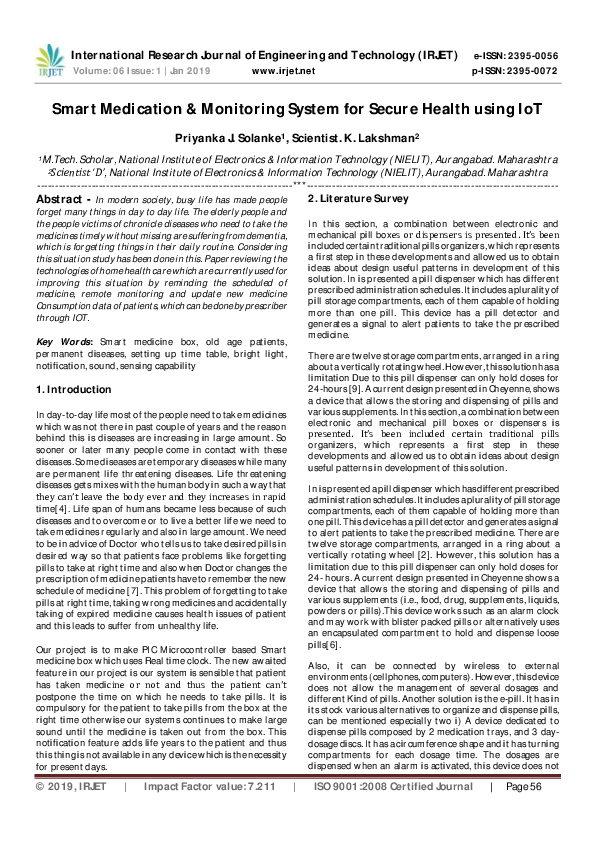 Pdf Smart Medication And Monitoring System For Secure Health Using Iot