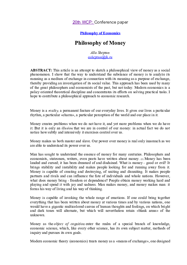 (DOC) Philosophy of Money