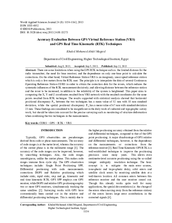 (PDF) Accuracy Comparison between GPS Real Time Kinematic (RTK) Method ...