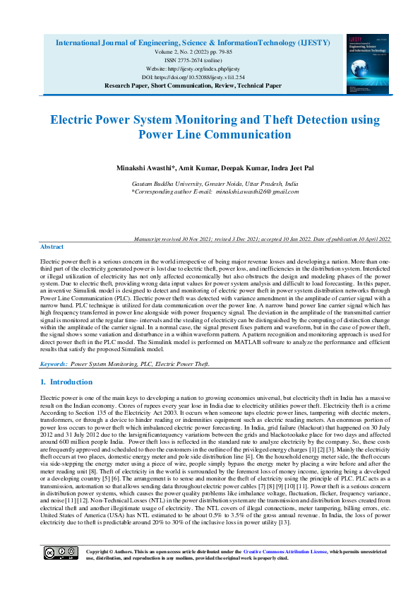 (PDF) Electric Power System Monitoring and Theft Detection using Power Line Communication
