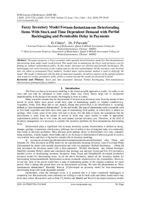 Pdf An Inventory Model For Deteriorating Items With Partial Backlogging And Permissible Delay