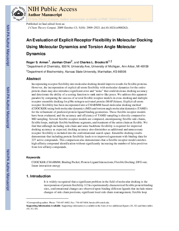 (PDF) An Evaluation of Explicit Receptor Flexibility in Molecular Docking Using Molecular ...