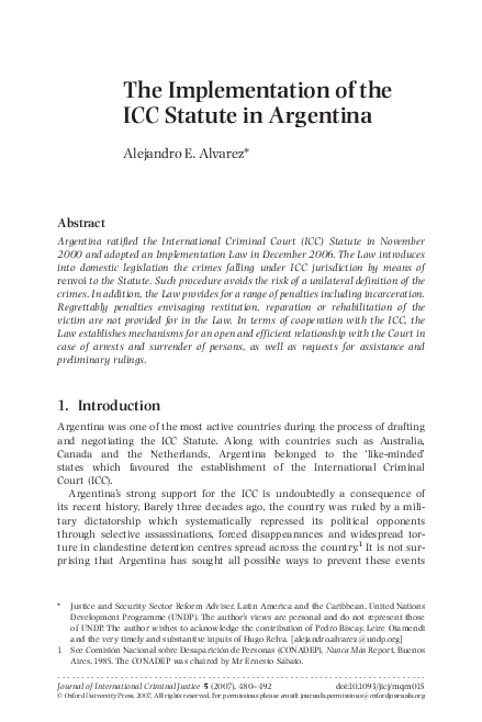 (PDF) The Implementation of the ICC Statute in Argentina