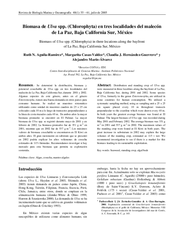 (PDF) Biomasa de Ulva spp. (Chlorophyta) en tres localidades del malecón de La Paz, Baja ...