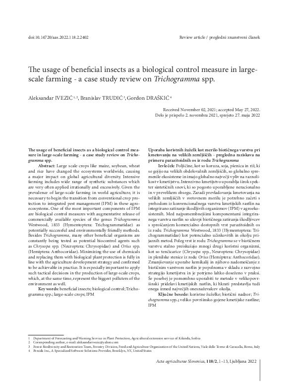 Pdf The Usage Of Beneficial Insects As A Biological Control Measure In Large Scale Farming A