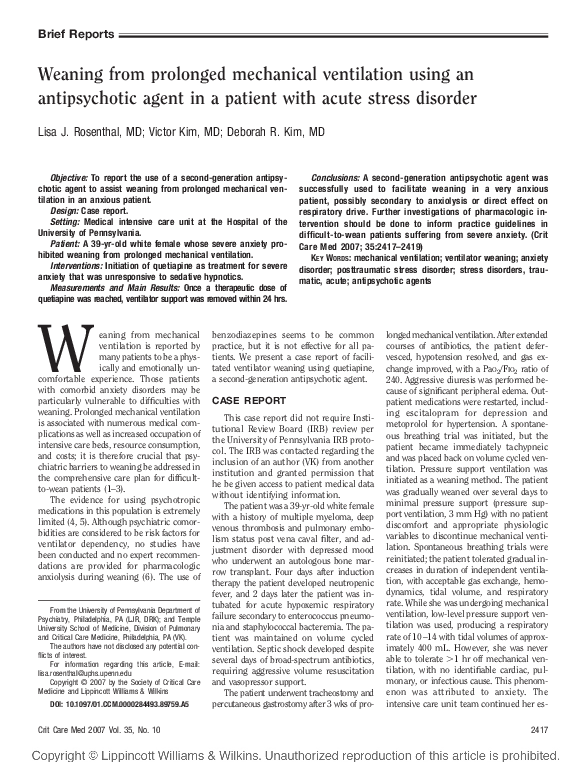 (PDF) Weaning From Prolonged Mechanical Ventilation