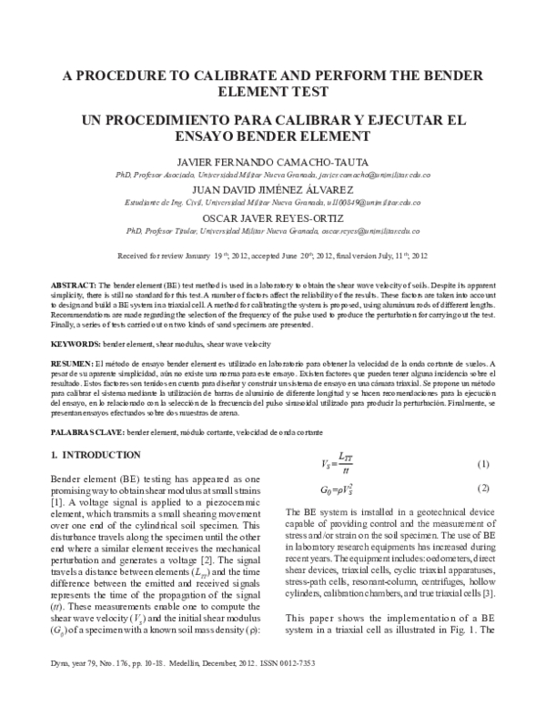 (PDF) Un Procedimiento Para Calibrar y Ejecutar El Ensayo Bender Element