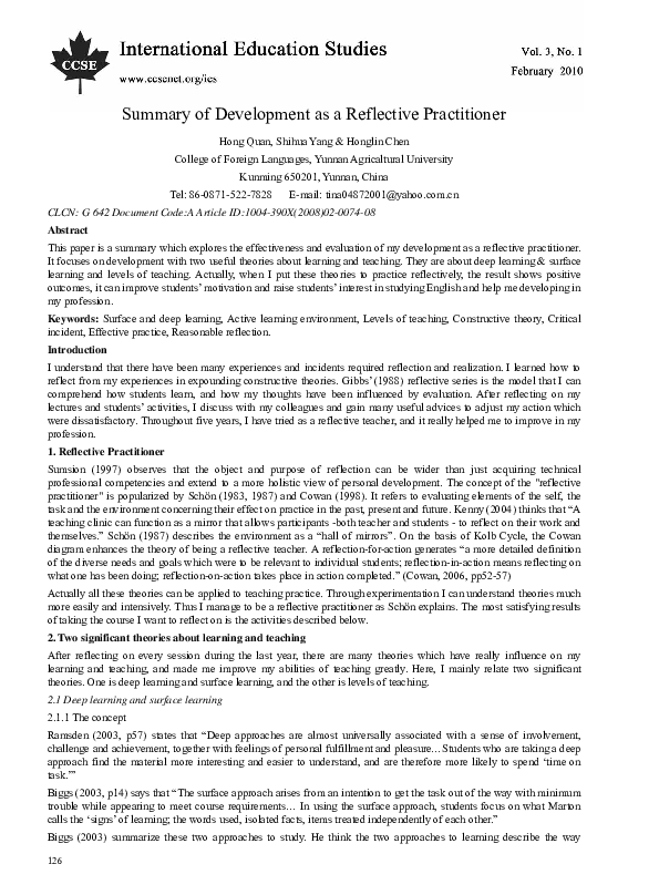 (PDF) Summary of Development as a Reflective Practitioner