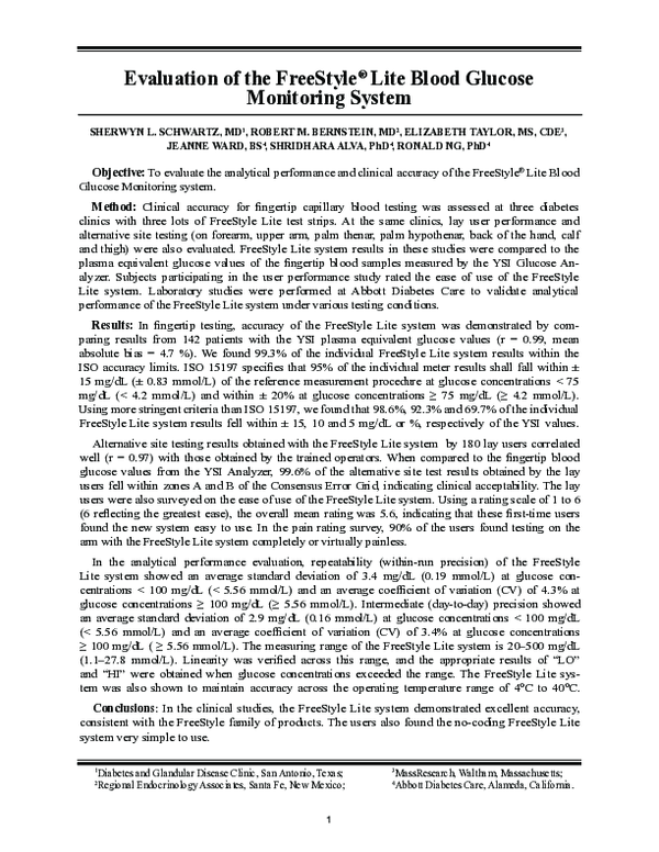 (PDF) Evaluation of the FreeStyle® Lite Blood Glucose Monitoring System
