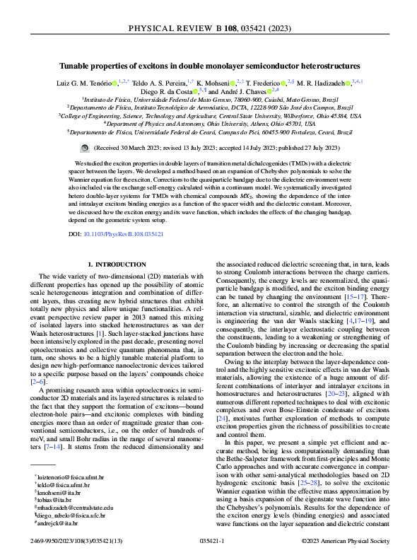 (PDF) Tunable properties of excitons in double monolayer semiconductor ...