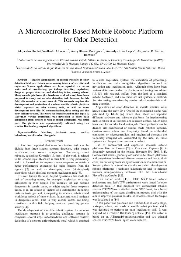 (PDF) A microcontroller-based mobile robotic platform for odor detection | Andy Alexander ...