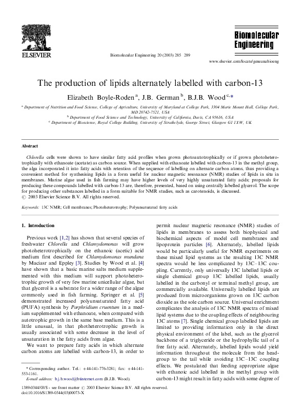 (PDF) The production of lipids alternately labelled with carbon-13