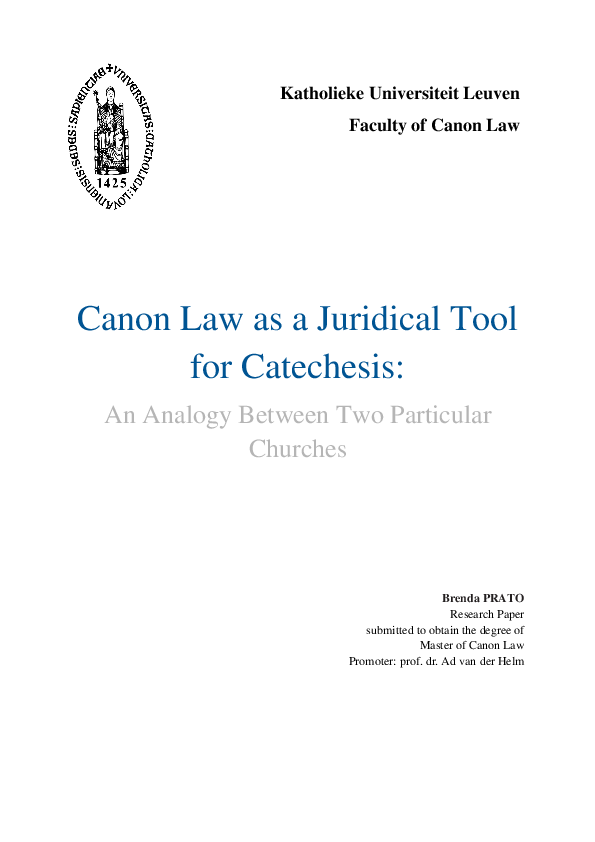 (PDF) Canon Law as a Juridical Tool for Catechesis: An Analogy Between ...