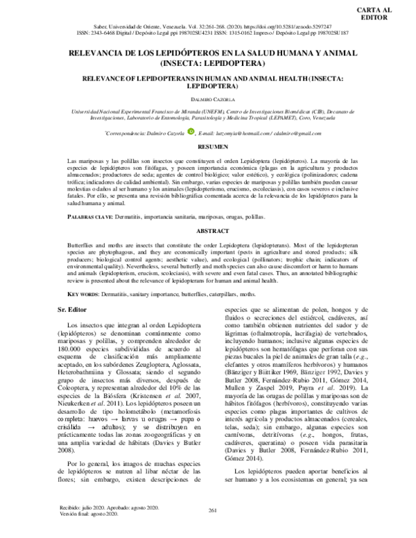 (PDF) Relevancia de los lepidópteros en la salud humana y animal (Insecta: Lepidoptera)