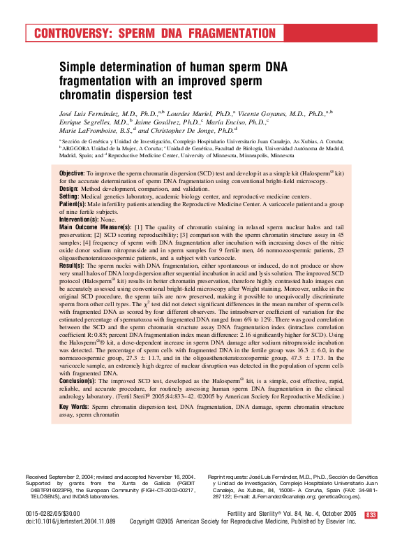(PDF) Simple determination of human sperm DNA fragmentation with an improved sperm chromatin ...