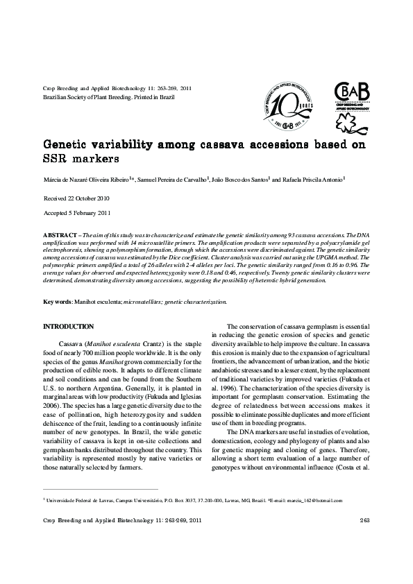 (PDF) Genetic variability among cassava accessions based on SSR markers