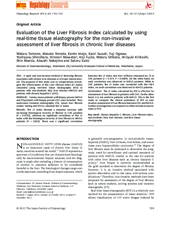 (PDF) Evaluation of the Liver Fibrosis Index calculated by using real-time tissue elastography ...