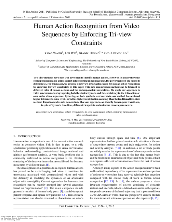 Pdf Human Action Recognition From Video Sequences By Enforcing Tri View Constraints Xiaodi