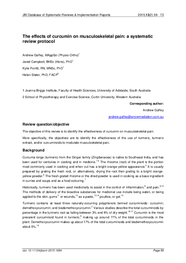 (PDF) The effects of curcumin on musculoskeletal pain: a systematic review protocol