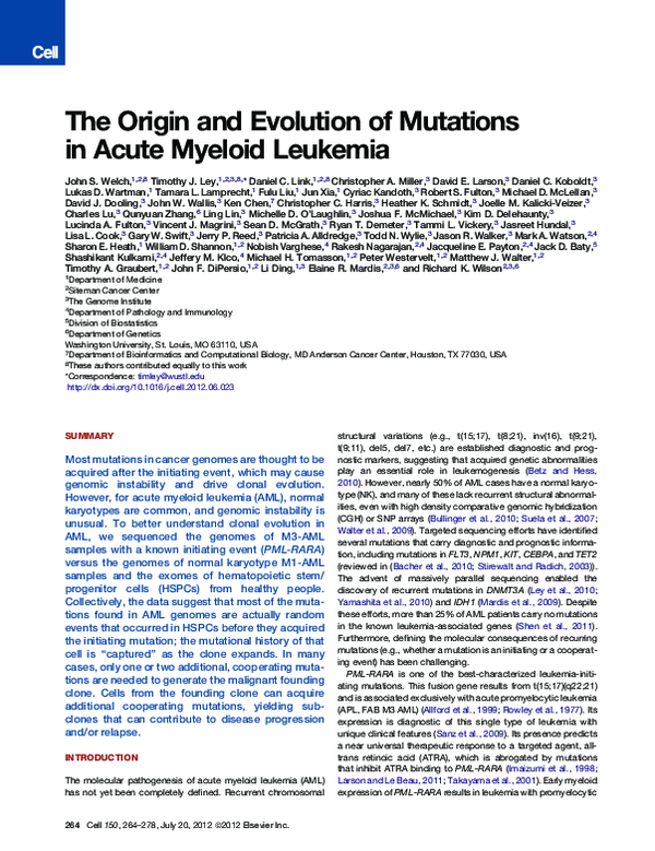 (PDF) The Origin and Evolution of Mutations in Acute Myeloid Leukemia