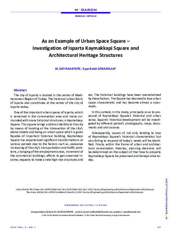 (PDF) As an Example of Urban Space Square -Investigation of Isparta ...