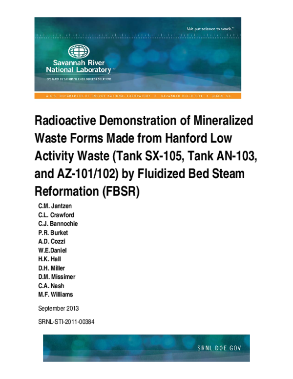 (PDF) Radioactive Demonstration Of Mineralized Waste Forms Made From ...