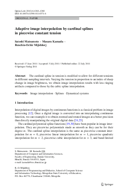 (PDF) Adaptive image interpolation by cardinal splines in piecewise constant tension