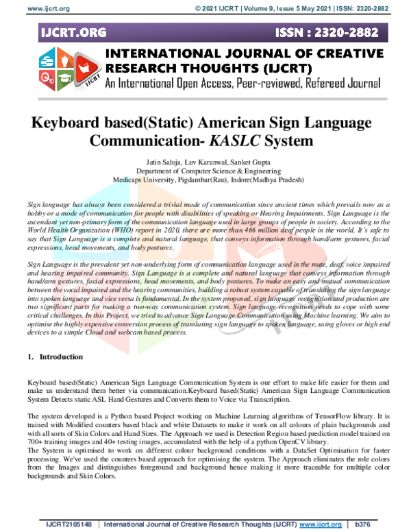 (PDF) Keyboard based(Static) American Sign Language Communication ...