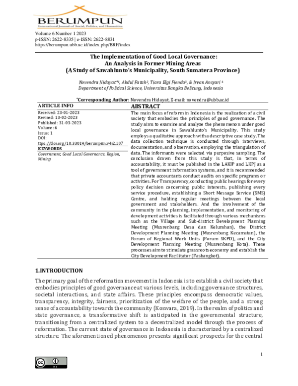 (PDF) The Implementation of Good Local Governance: An Analysis in ...