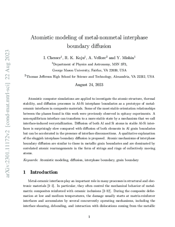 Pdf Atomistic Modeling Of Metal Nonmetal Interphase Boundary Diffusion