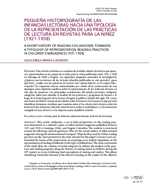 (PDF) PEQUEÑA HISTORIOGRAFÍA DE LAS INFANCIAS LECTORAS: HACIA UNA ...