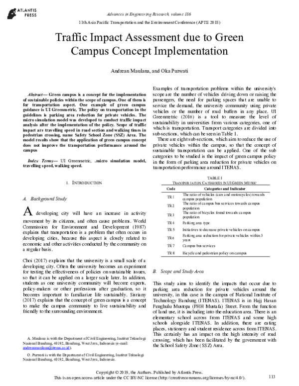 (PDF) Traffic Impact Assessment due to Green Campus Concept Implementation