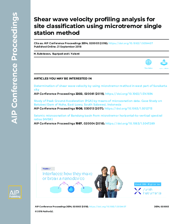 (PDF) Shear wave velocity profiling analysis for site classification using microtremor single ...