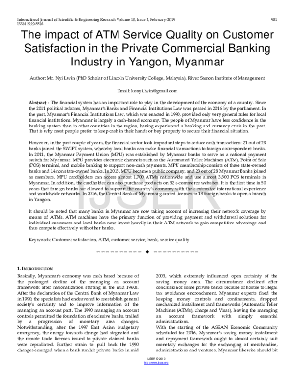 (PDF) The Impact of Atm Service Quality on Customer Satisfaction in the ...