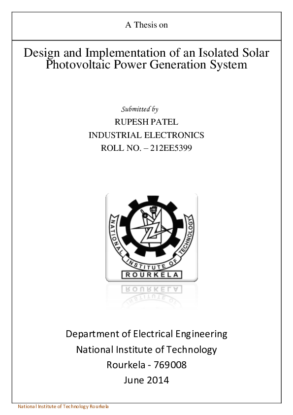 (PDF) Design and Implementation of an Isolated Solar Photovoltaic Power Generation System