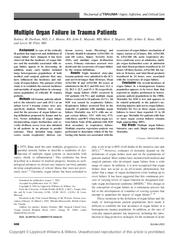 (PDF) Multiple Organ Failure in Trauma Patients