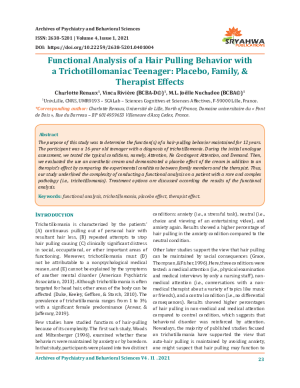 (PDF) Functional Analysis of a Hair Pulling Behavior with a ...