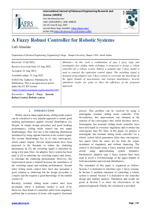 (PDF) A Fuzzy Robust Controller for Robotic Systems