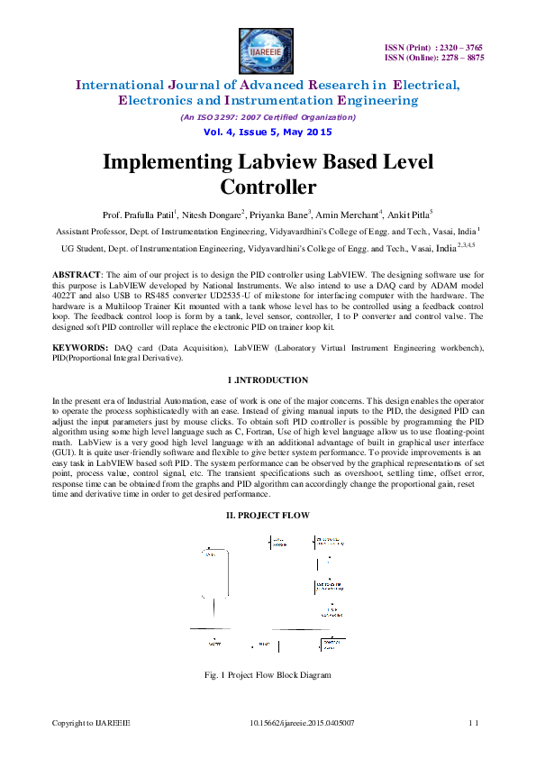 Pdf Implementing Labview Based Levelcontroller