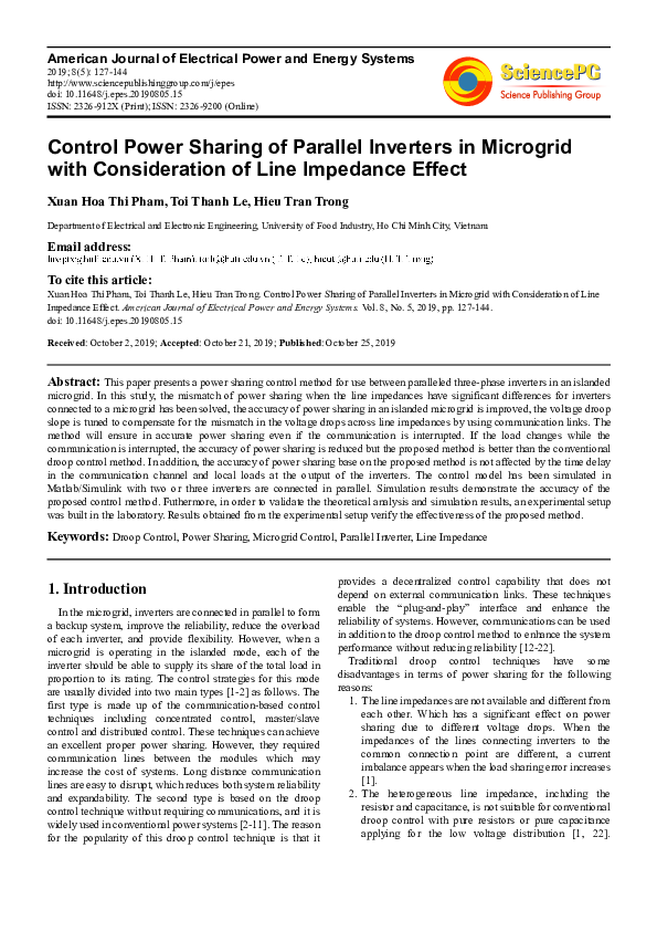(PDF) Control Power Sharing of Parallel Inverters in Microgrid with ...