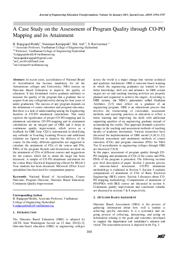 (PDF) A Case Study on the Assessment of Program Quality through CO-PO ...