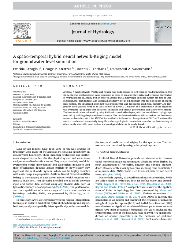 (PDF) A spatio-temporal hybrid neural network-Kriging model for groundwater level simulation ...