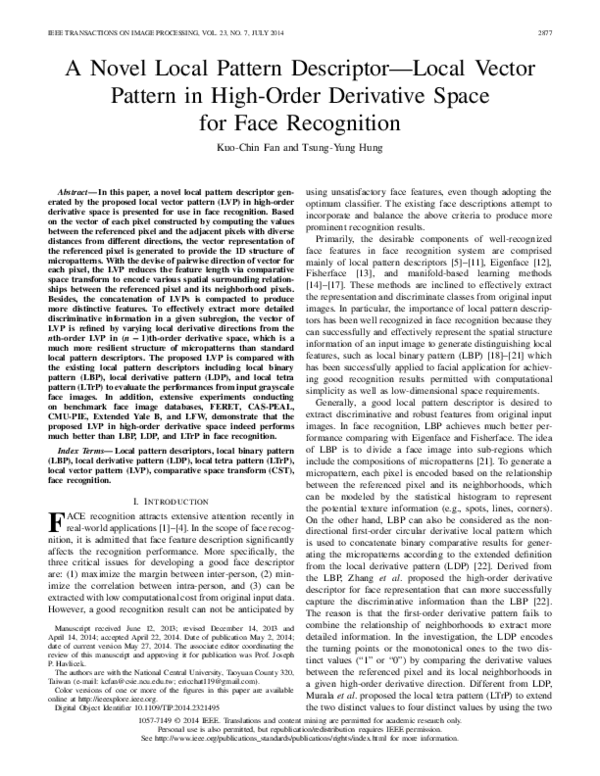 (PDF) A Novel Local Pattern Descriptor—Local Vector Pattern in High-Order Derivative Space for ...