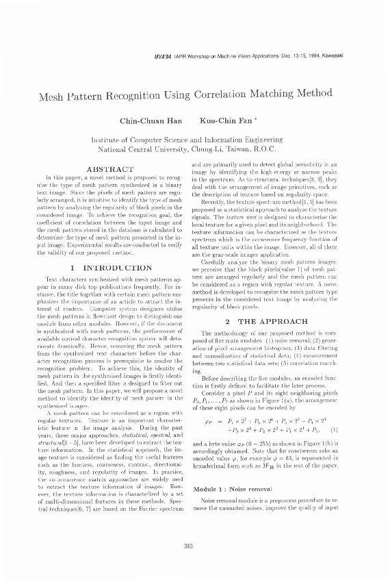 Pdf Mesh Pattern Recognition Using Correlation Matching Method