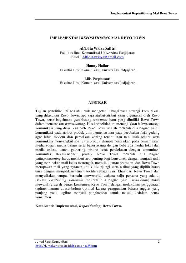 (PDF) Implementasi Repositioning Mal Revo Town