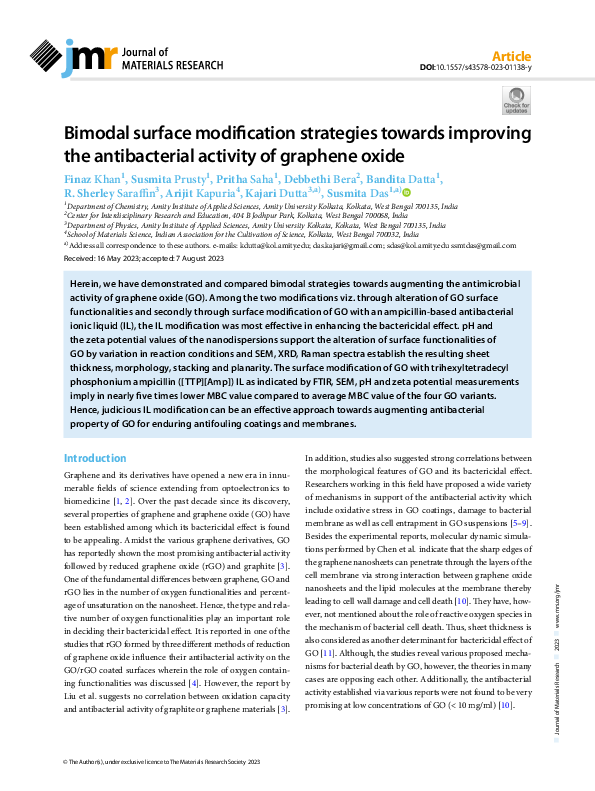 (PDF) Bimodal surface modification strategies towards improving the ...
