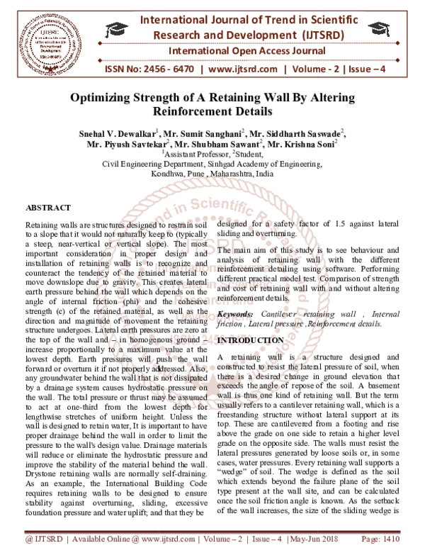 (PDF) Optimizing Strength of A Retaining Wall By Altering Reinforcement ...